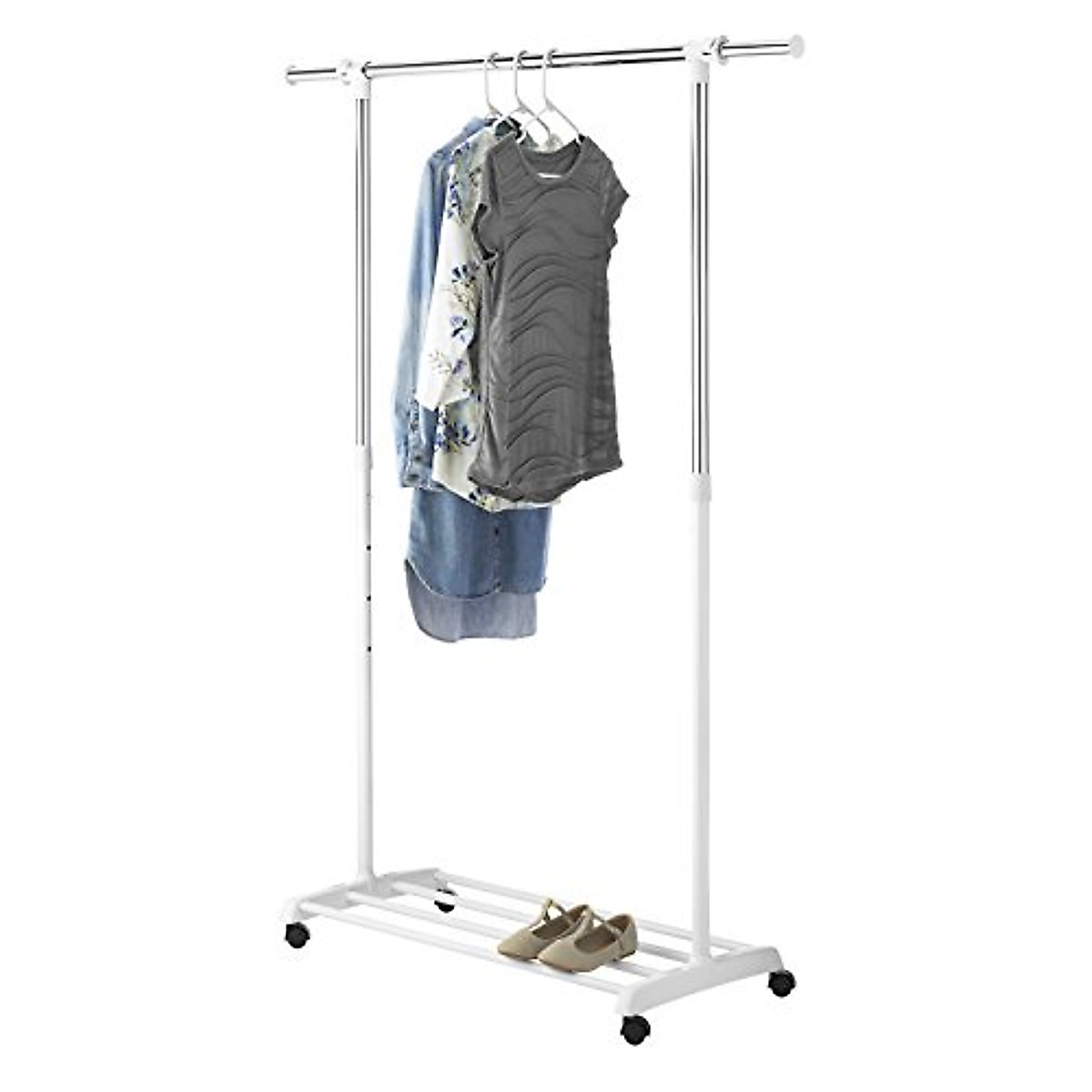 Whitmor Deluxe Adjustable Garment Rack - Rolling Clothes Organizer - White and Chrome