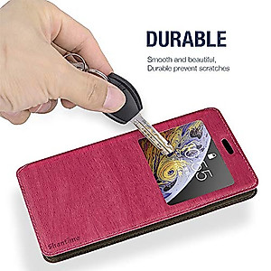 for Gigaset GS160 Case, Wood Grain Leather Case with Card Holder and Window, Magnetic Flip Cover for Gigaset GS160 (5”)