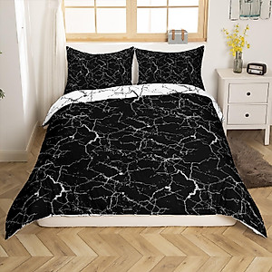Black Marble Duvet Cover Queen Reversible White Marble Bedding Set 3 Pcs Black and White Marble Texture Printed Comforter Cover, Ultra Soft Microfiber Bed Quilt Modern Style for Men and Women