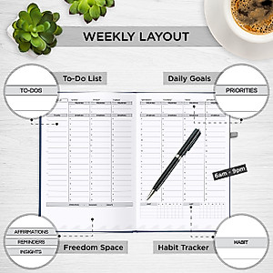 ) Live Whale Planner - Undated Weekly Planner, Personal Hourly Planner - Habit Tracker Crafted to Increase Productivity, Track Goals and Achieve Well Being. (Blue/Grey)