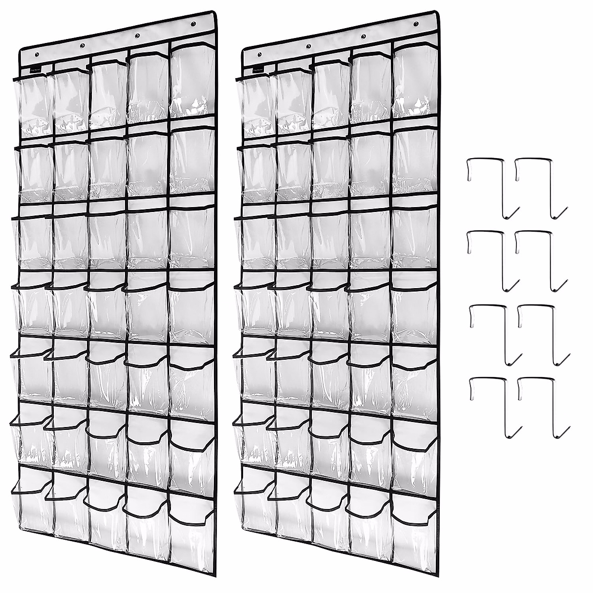 TidyMaster Clear Crystal 2 Pack 35 Pockets Large Hanging Shoe Organizer Over The Door Shoe Rack for Closet Door Storage Shoe Holder Hanger, 8+8Hooks, white