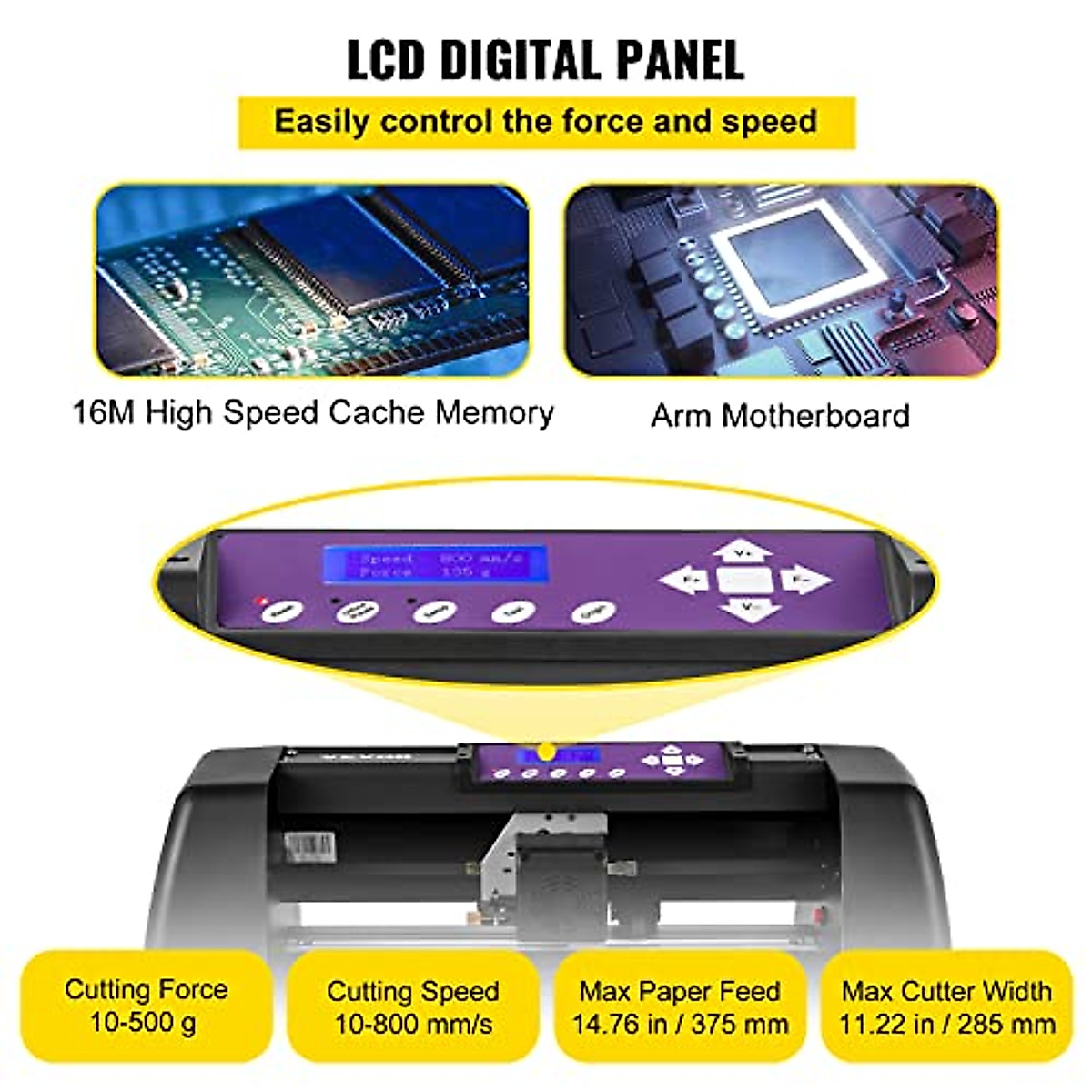 VEVOR Vinyl Cutter, 14 in / 375 mm Vinyl Plotter, Off-line Cutting Machine w/LCD, Desktop Design, Adjustable Force and Speed for Sign Making Plotter Cutter, Available with COM, USB and U-Disk 3 Ports