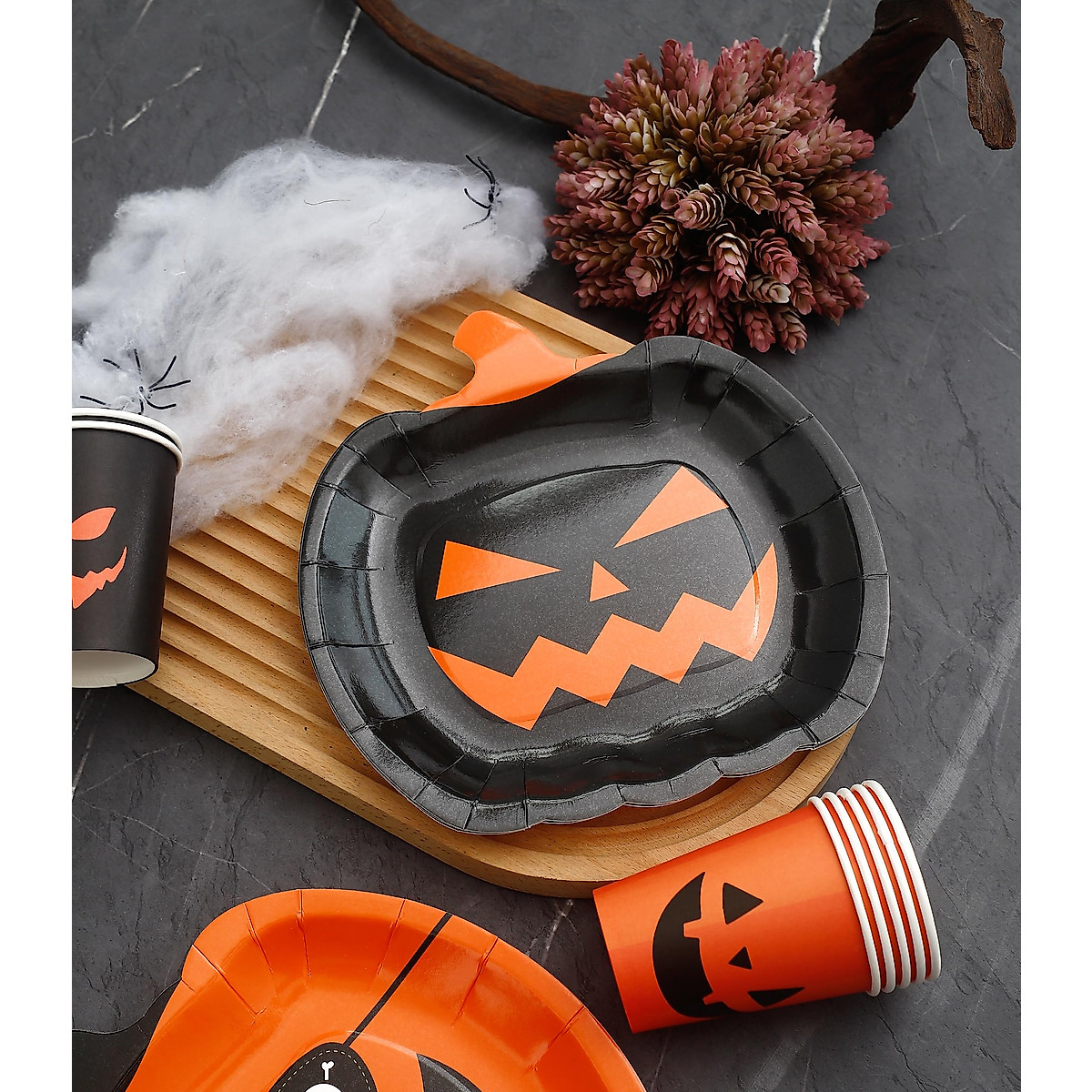 Halloween Plates and Napkins Party Supplies - Serves 24 - Pumpkin Plates and Cups Halloween Napkins for Halloween Birthday Decorations Kids Paper Plates Halloween dinnerware set