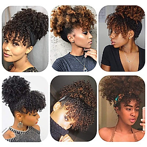 CINHOO Curly Ponytail Wigs for Black Women Hair Balls for Girls Natural Hair Wig Afro High Puff Bun Hair Pieces for Women Synthetic Drawstring Ponytail Extension for Black Women Pontail with Bangs