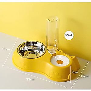 Pets Water and Food Bowl Set, Double Dog Cat Bowls Water and Food Bowl Set with Automatic Waterer Bottle for Small or Medium Size Dogs Cats, Non Slip Anti Spill Stable Separation Design