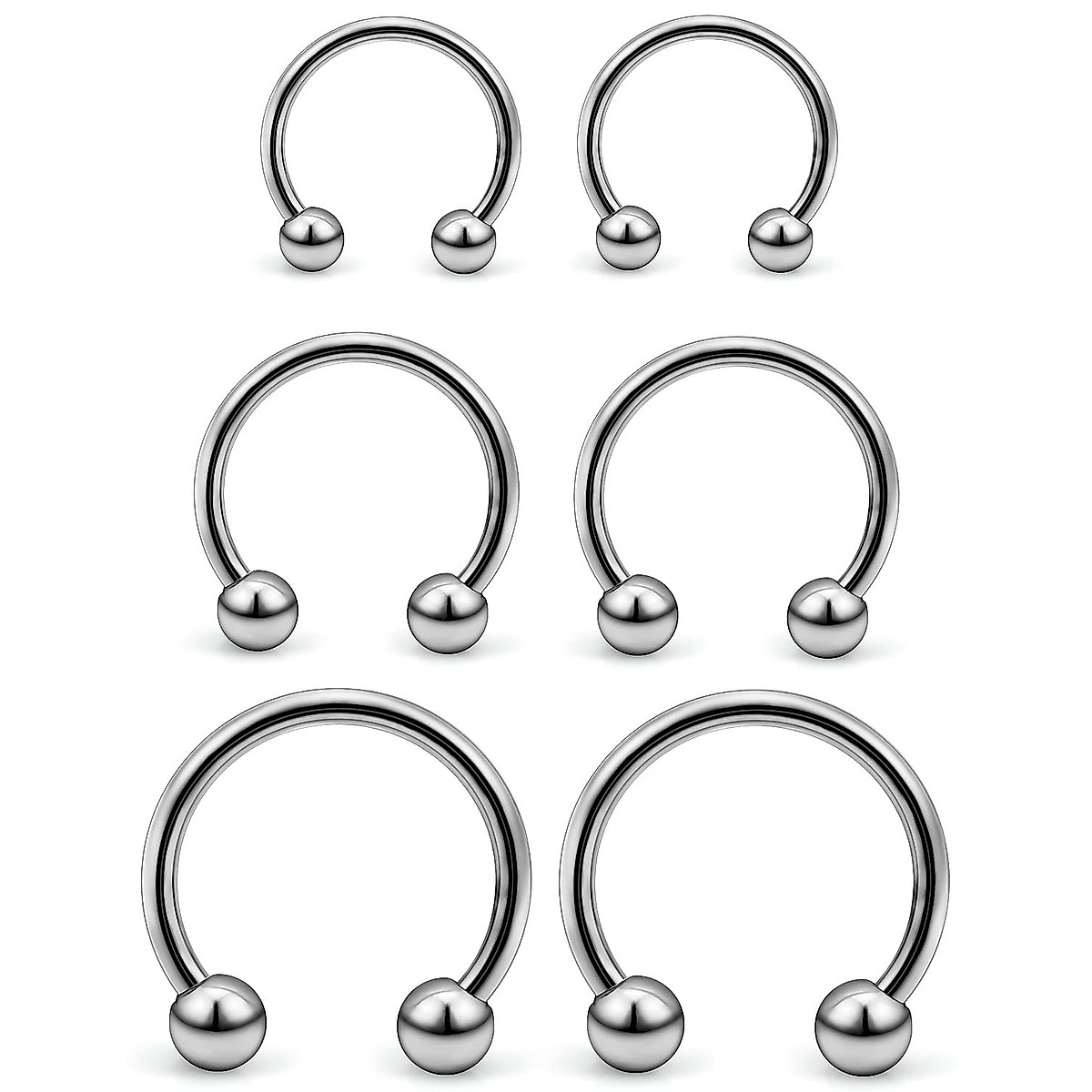 Vsnnsns 16G G23 Titanium Septum Rings Nose Rings Hoop Horseshoe Rings Septum Piercing Jewelry Helix Daith Cartilage Tragus Earrings Lip Eyebrow Rings Piercing Jewelry for Women Men 8mm 10mm 12mm 6pcs