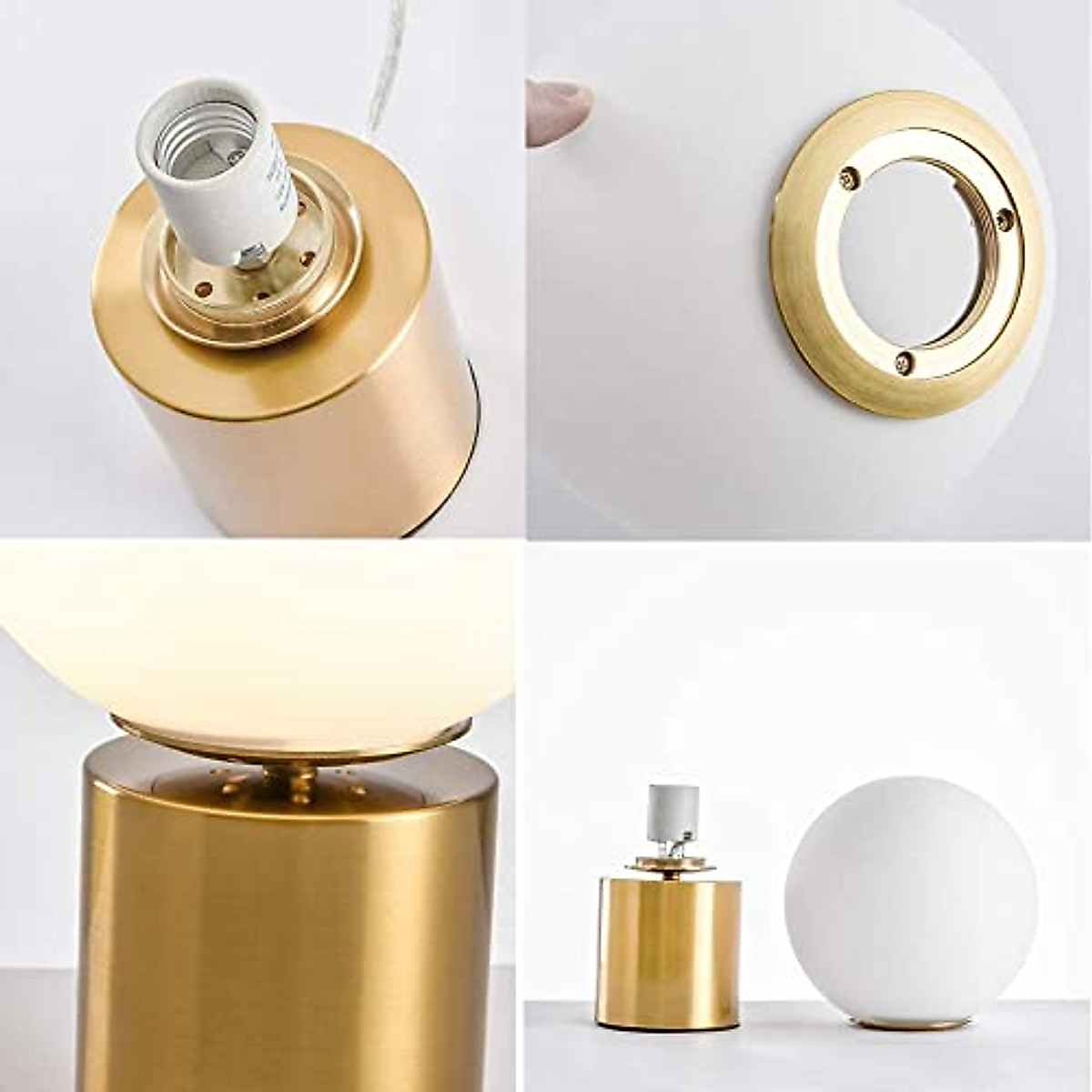 SOTTAE Modern Gold Globe Table Desk Lamp,Vintage Mid Century Round Table Lamp with White Glass Shade Metal Base for Bedroom Bedside Lamp Living Room End Table