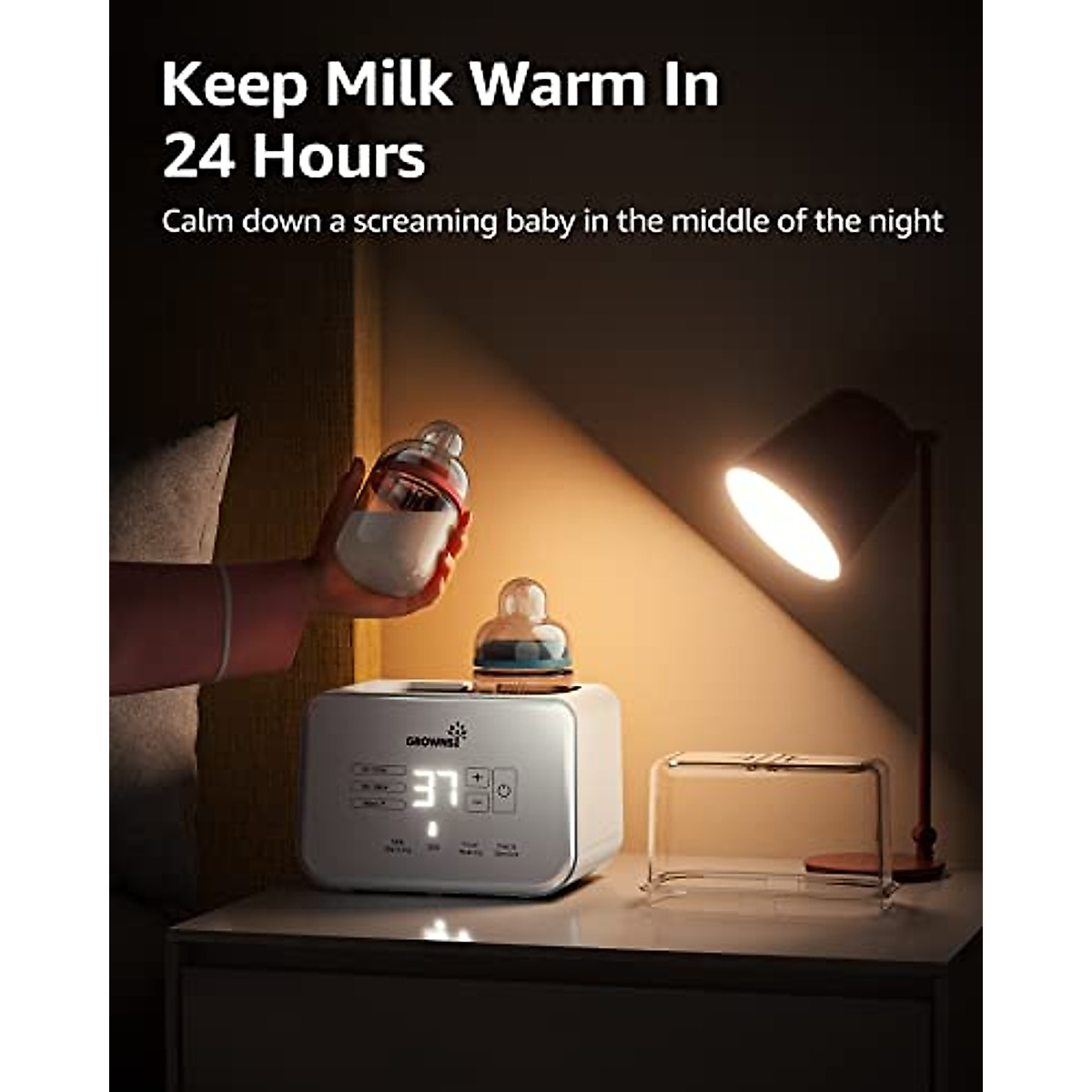 Baby Bottle Warmer, Gronwsy 8-in-1 Fast Milk Warmer with Timer Breastmilk or Formula, Fits 2 Bottles, Accurate Temperature Control, with Defrost, Sterili-zing, Keep, Heat Baby Food Jars Function