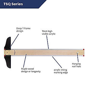 Pacific Arc 36 Inch T Square, Traditional Maple Blade with Acrylic Edge