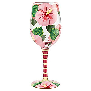 Enesco Designs by Lolita Hibiscus Dreams Artisan Wine Glass, 1 Count (Pack of 1), Multicolor
