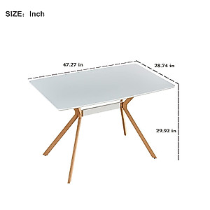 Noskatu Glass Dining Table for 4-6 Kitchen Table with Sliver Metal Legs Large Modern Minimalist Dining Room Table Rectangular Kitchen Table with Tempered Glass for Kitchen Dining Living Room Office