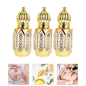 Healeved 3pcs Mini Arabic Crystal Glass Roller Bottles 3ml Gold Refillable Essential Oil Roll On Dispenser Empty Tiny Perfume Sample Container