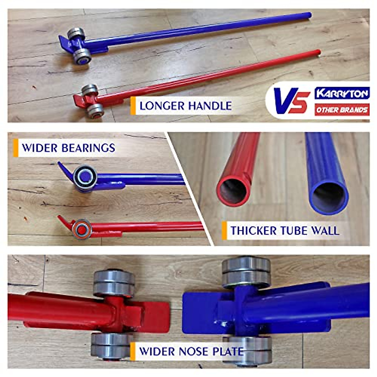 KARRYTON Pry Lever Bar 5T/11000LBS Load Capacity, 5FT Length Steel Handle Prylever Bar with Wheels for Heavy Duty Equipment Handling,Great Hand Tool with Four Industrial Bearings (5T-5FT)