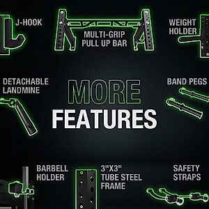 Mikolo 3" x 3" Power Cage, 2000lbs Power Rack, Multi-Functional Squat Rack with J-Hook, Band Peg, Commercial Squat Cage for Home Gym with Attachment Set, 3x3 Commercial Squat Rack (Black)