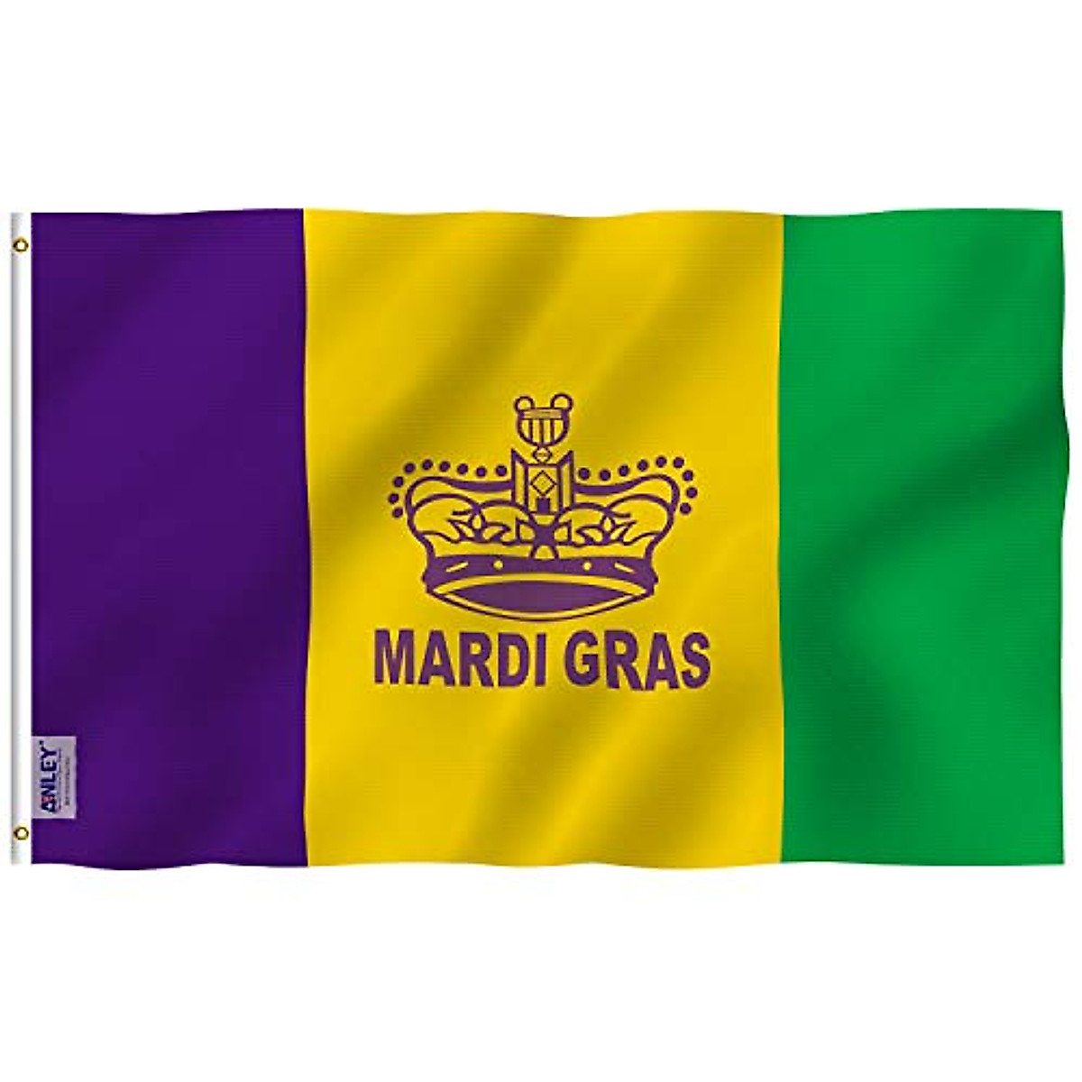 ANLEY Fly Breeze 3x5 Foot Mardi Gras Flag Happy Carnival Decoration - Vivid Color and Fade Proof - Canvas Header and Double Stitched - Fat Tuesday Flags Polyester with Brass Grommets 3x5 Ft