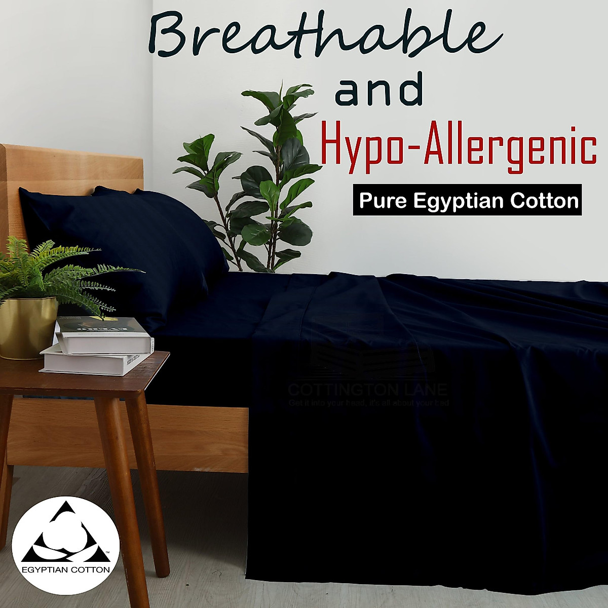 400 Thread Count 100% Egyptian Cotton Sheet Set - Olympic Queen Size Sheets Set - 12 inch Deep Pocket of Fitted Sheet - 4 Piece Sheet Set (Navy Blue Stripe - Olympic Queen 12 inch Deep Pocket Sheets)