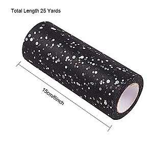 BENECREAT 2 Rolls Glitter Sequin Tulle Netting Fabric Tulle 6" by 25 Yard for Wedding Party Decoration, Tutu Skirts Sewing Crafting - Black