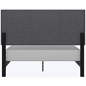 DHP Janford Upholstered Platform Bed with Modern Vertical Stitching on Rectangular Headboard, Full, Gray Linen