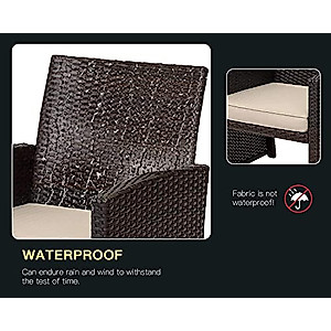 FDW 4 Pieces Rattan Wicker Conversation Set Lawn Chairs Porch Poolside Balcony Garden Outdoor Furniture,Brown