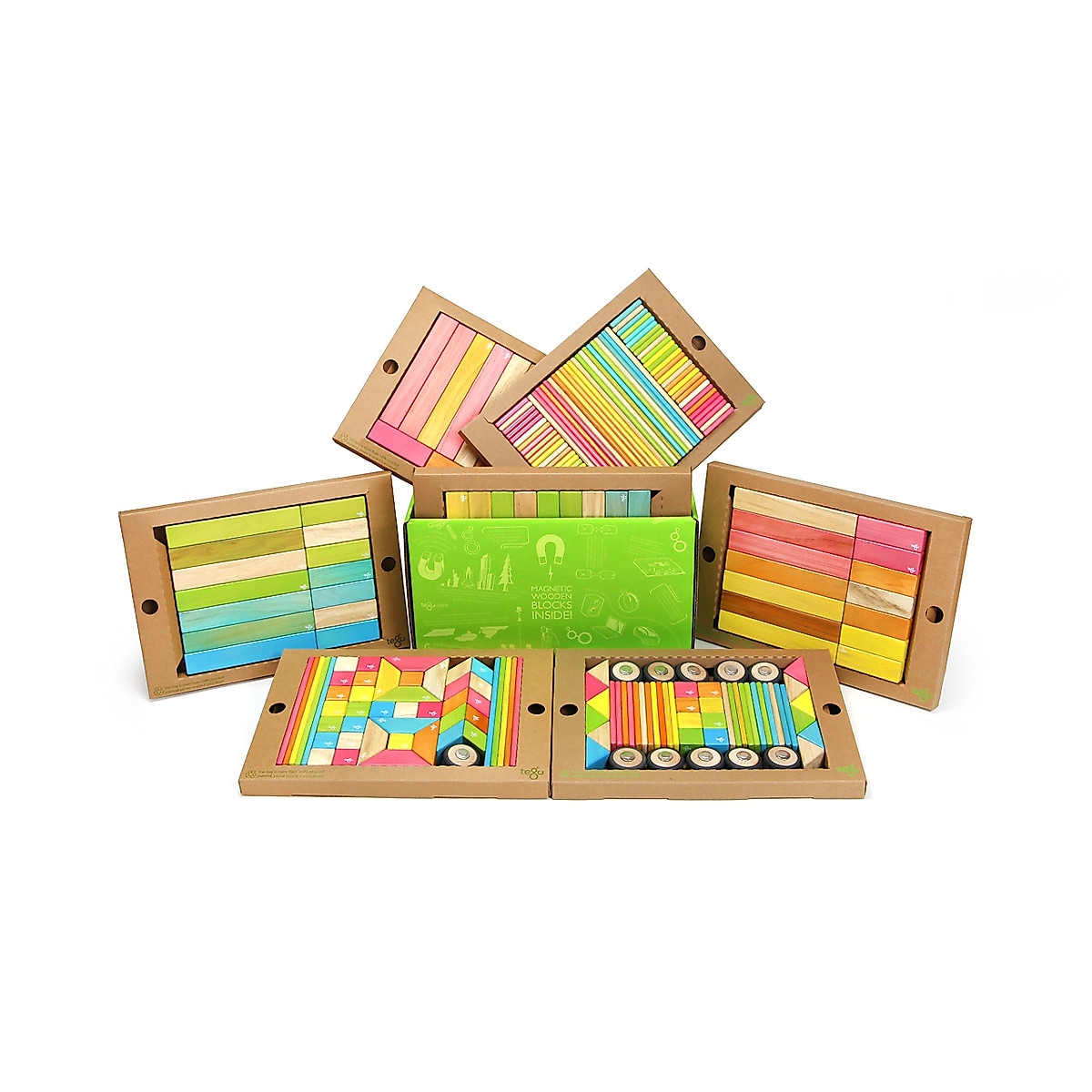 240 Piece Tegu Classroom Magnetic Wooden Block Set, Tints
