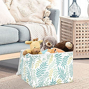 CaTaKu Tropical Leafs Storage Bins with Lids and Handles, Fabric Large Storage Container Cube Basket with Lid Decorative Storage Boxes for Organizing Clothes