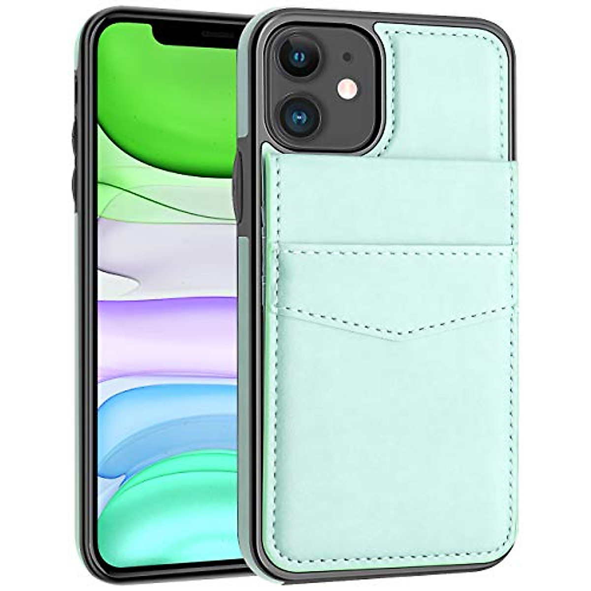 LakiBeibi Phone Case for iPhone 11 Dual Layer Lightweight Premium Leather iPhone 11 Wallet Case with Card Slots Magnetic Lock Folio Flip Protective Case for Apple iPhone 11 6.1 Inches (2019), Mint