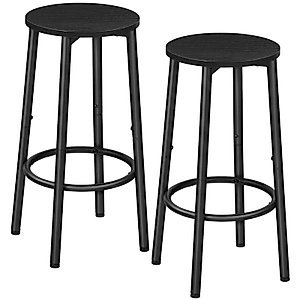 HOOBRO Bar Stools, Set of 2 Bar Chairs, Kitchen Round Height Stools with Footrest, Breakfast Bar Stools, Sturdy Steel Frame, for Dining Room, Kitchen, Party, Easy Assembly, Black BK03BY01