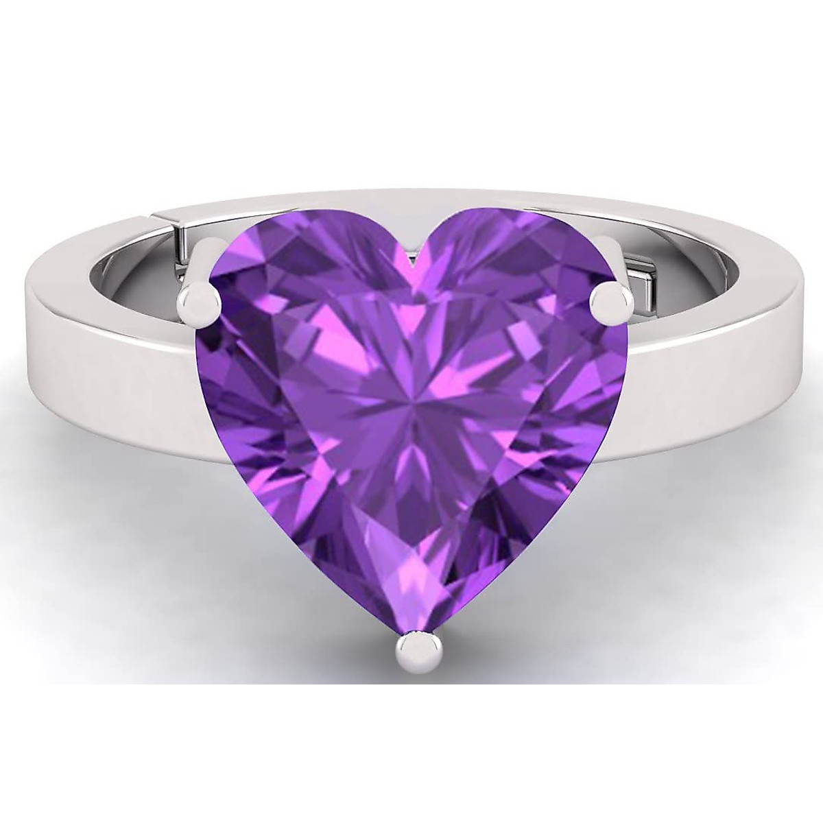 SirDaksh 5.25 Carat Purple Amethyst Heart Shape Adjuatable Silver Ring For Women