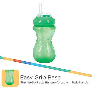 NUBY 3 Pack No Spill Flex Straw Toddler Sippy Cups - Toddler Cups Spill Proof with Easy and Firm Grip - BPA Free Toddlers Cups - Green, Blue, Aqua