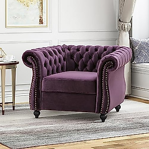 Great Deal Furniture Leila Chesterfield Velvet Club Chair, BlackBerry