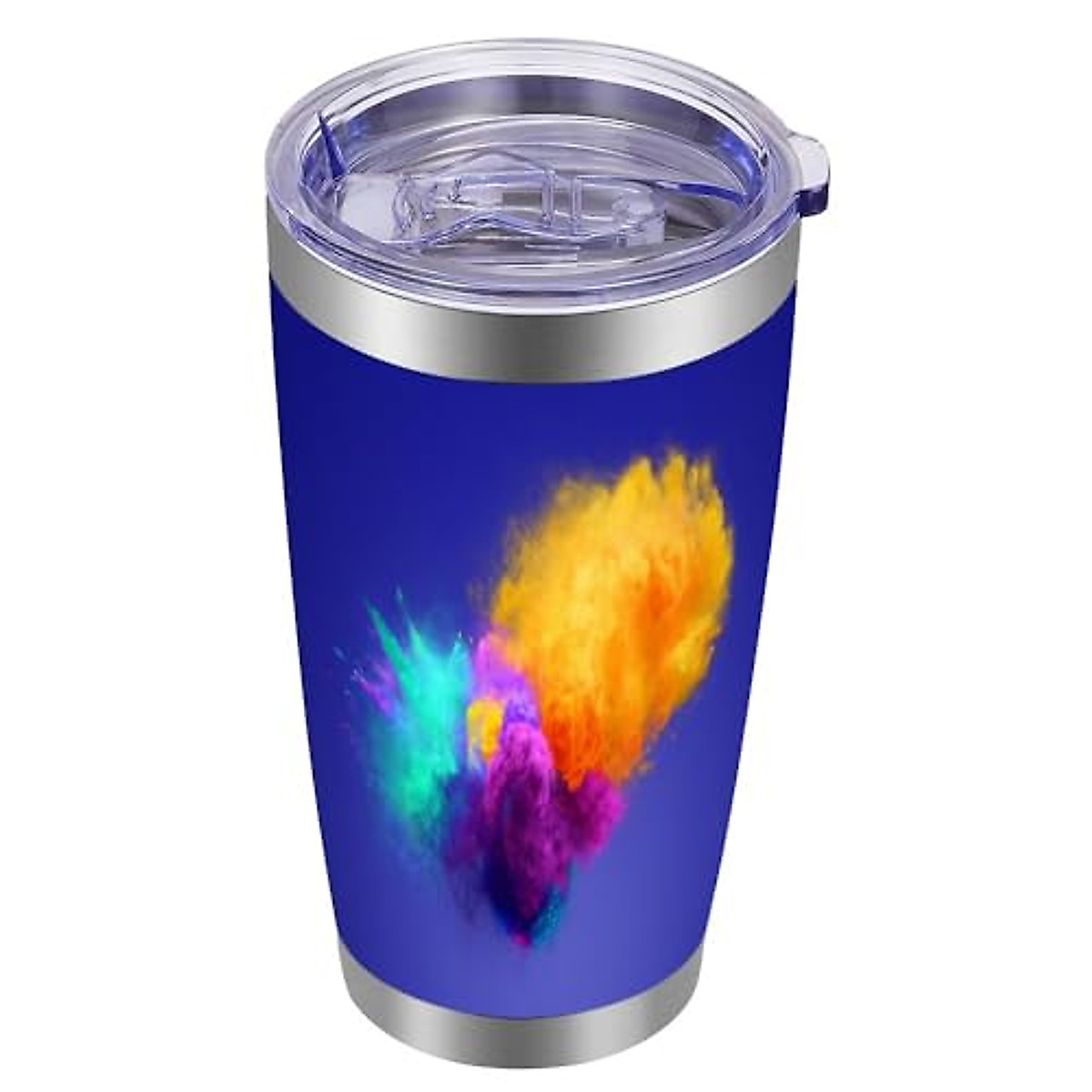 Jesmacti 20Oz Tumbler for Men Yellow Agua Violet Powder Blue Freeze Motion Powder Exploding Funny Coffee Tumbler Vacuum Insulated Coffee Mug for Dorm