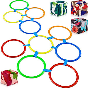 Hopscotch Game Outdoor Games for Kids 10 Plastic Rings 5 Colored and 18 Connectors 4 Bean Bags Indoor or Outdoor Game Obstacle Course for Kids Training (Circle)