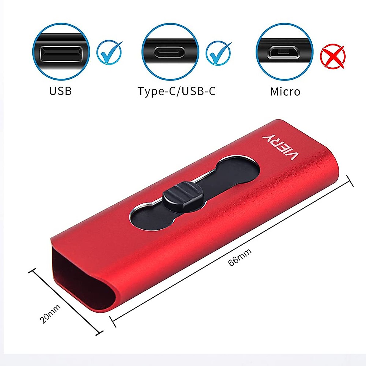 VIERY USB Flash Drive 64G,2-in-1 Dual USB Type -C Memory Stick USB Photo Stick USB 3.0 64gb Thumb Drive for Android Smartphones,Tablets, PC.(64GB)