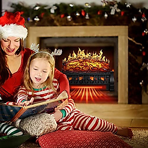 R.W.FLAME Electric Fireplace Log Set Heater 21IN, Remote Control, Flame Brightness Adjustable,Realistic Ember Bed