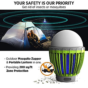 Zapout Camping Lantern Bug Buster Bulb Zapper Tent Light Portable Led and Emergency Lamp with Waterproof Mosquito Repellent Fly Killer USB 2000mAh Rechargeable Battery for Outdoor (Lime Green)