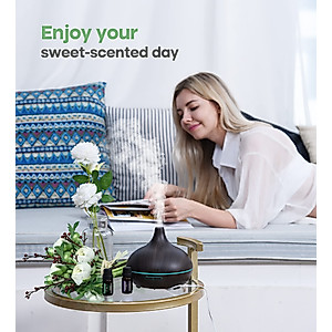 SEDAVY Oil Diffuser, 500ml Aromatherapy Diffuser with 6x10ml Included, 7x2 Colorful LED Night Light, 23dB Quiet BPA-Free Essential Oil Diffusers for Home, 16H Lasting, 4 Timers, Auto Off, Black