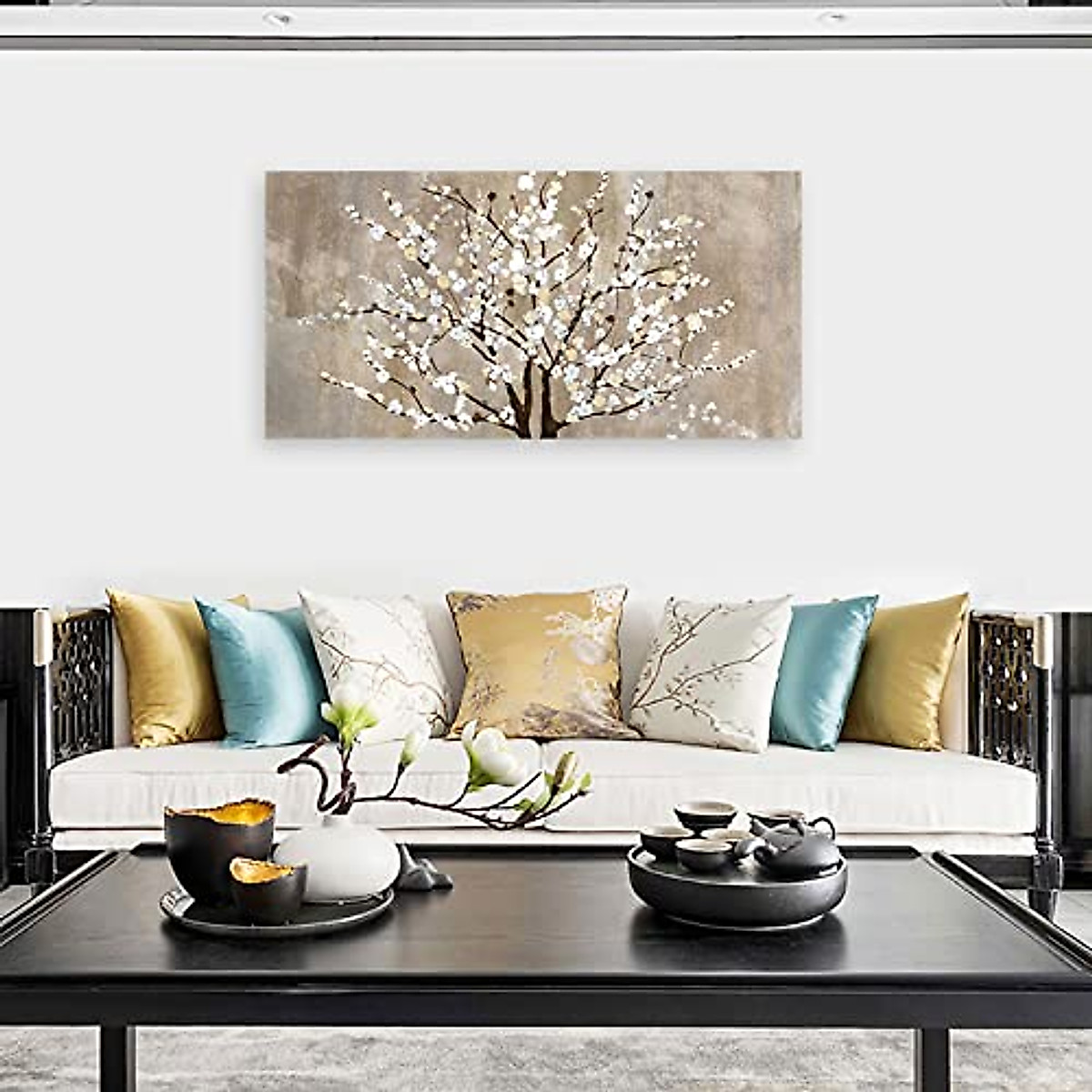 Flower Canvas Wall Art for Living Room Plum Blossom Canvas Wall Pictures for Bedroom Wall Decor Abstract Elegant Floral Canvas Prints Artwork Home Wall Decorations Framed Ready to Hang 20" x 40"