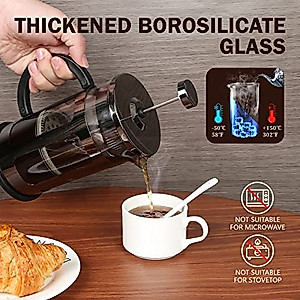 FAVIA French Press Coffee Maker 12 Ounce Stainless Steel with Borosilicate Glass Heat Resistant 4 Level Filtration System for Brew Coffee & Tea Dishwasher Safe 350ml (12oz, Stainless Black)