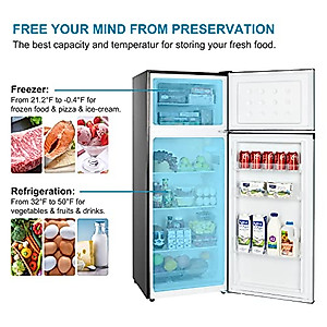 Frestec 7.4 CU' Refrigerator with Freezer, Apartment Size Refrigerator Top Freezer,2 Door Fridge with Adjustable Thermostat Control,Freestanding, Silver (FR 742 SL)