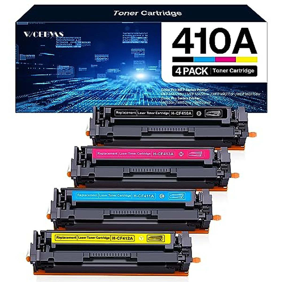 410A Compatible Toner Cartridges Replacement for HP 410X CF410A CF411A CF412A CF413A for Color Pro MFP M477fnw M477fdw M477fdn Pro M452dn M452nw M452dw Printer (Black, Cyan, Magenta, Yellow, 4 Pack)