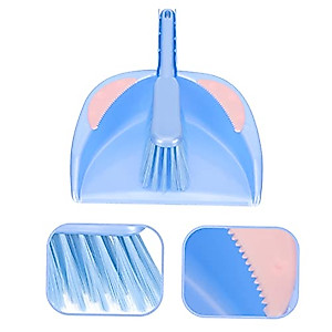 Cabilock 1 Set Practical Cleaning Broom Desk Cleaning Broom Mini Broom and Dustpan Car Desk Garbage Can Pet Cage Broom Handheld Broom Mini Pan Cleaner Mini Garbage Container Blue Plastic
