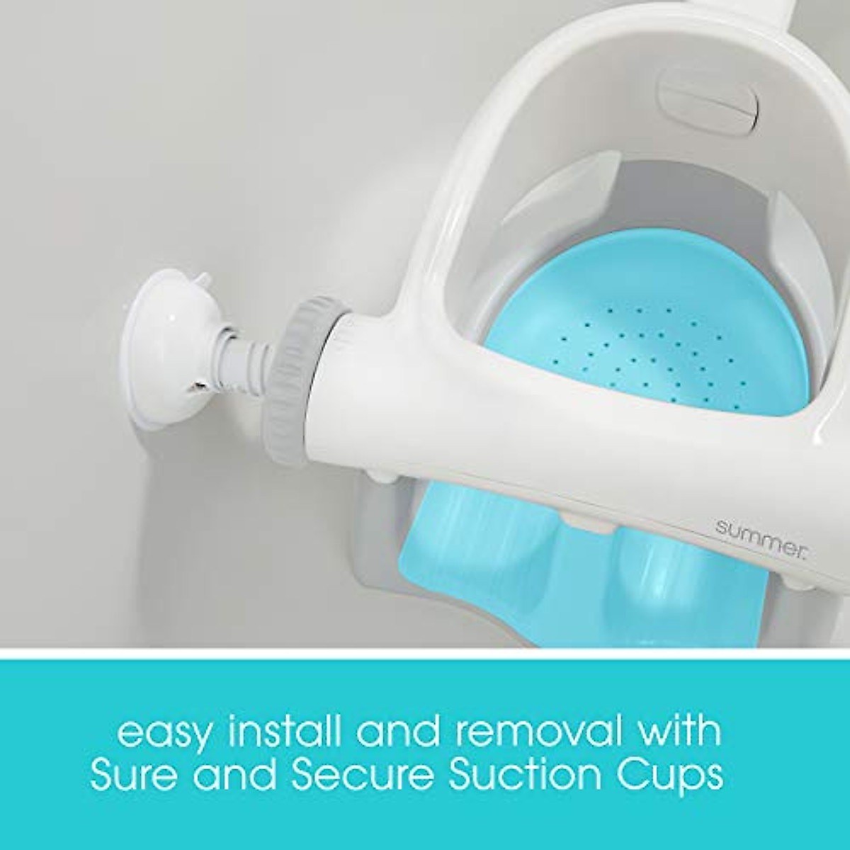 Summer Infant My Bath Seat Soft Support (Aqua ) – Contoured Bath Seat for Children Transitioning to the Adult Bathtub – Features Drain Holes, Sure & Secure Suction Cups, and Spacious Open-Side Design