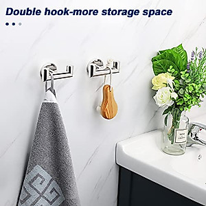 NearMoon Bathroom Double Towel Hook- SUS304 Stainless Steel Robe Towel Holder, Heavy Duty Double Coat Hook for Bathroom Livingroom Kitchen Wall Mounted, 2 Pack (Chrome Finish)