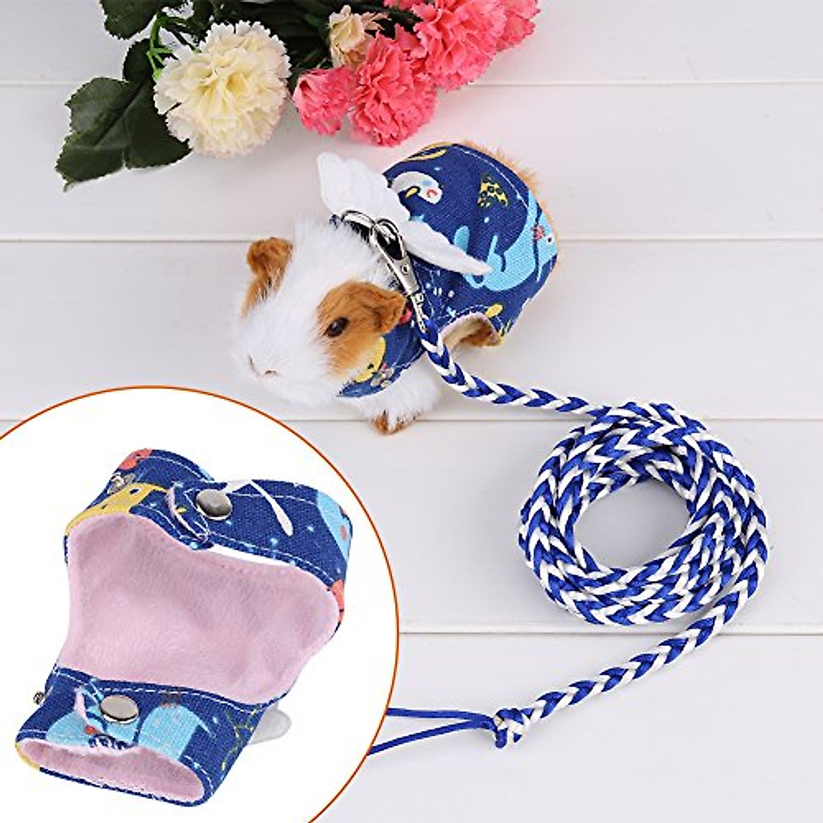 Yosoo Squirrel Harness, Adjustable Cute Angle Wings Comfort Harness Vest Clothes with Leash Hamster Gerbil Rat Mouse Ferret Chinchilla Small Animal Walking Toy (Light Blue)