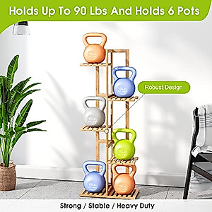BMOSU Bamboo Plant Stand For Indoor Outdoor Plants Corner Plant Shelf Flower Stands Tall Plant Shelf 6 Potted Holder Shelf Plant Rack Potted Plant Holder Display Rack For Balcony Bedroom Living