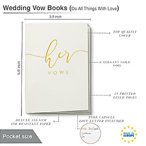 UNITED ESELL Ivory Wedding Vow Books His and Hers – Real Gold Foil Bride and Wedding Notebook with 28 Pages - 5,9" x 3.9" – Vow Renewal - Bridal Shower Gifts - Time Capsule Love Letter (Gold)