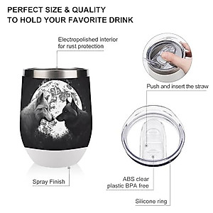 WYUSPGK 304 Stainless Steel Insulated Cup, Wolves Love Under The Moon Wild Animal Print Smooth Rim, Durable & Reusable - Perfect for Office, Home, And Travel