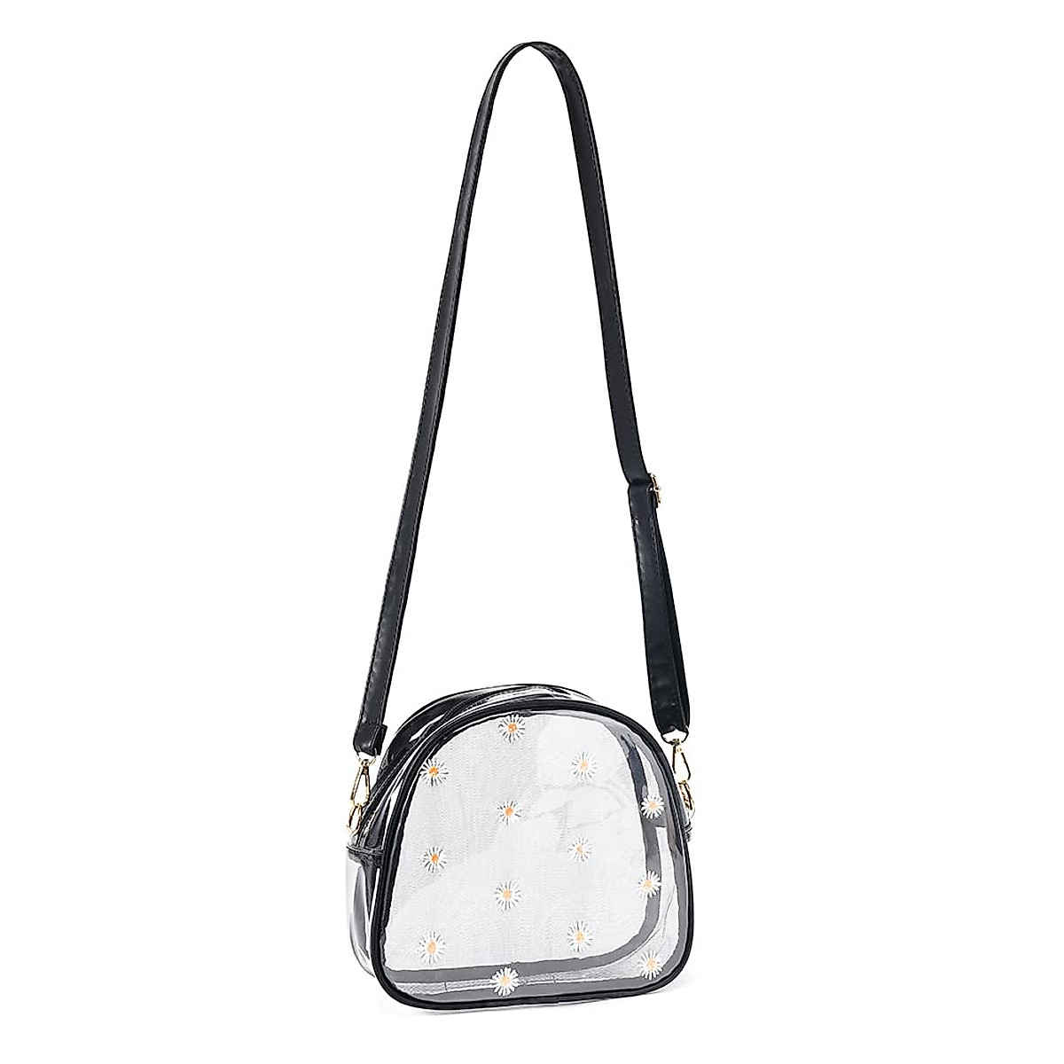 LOXOMU Clear Crossbody Purse for Women, Small Clear Purse Stadium Approved, See Through Clear Shoulder Bag with adjustable strap for Travel Work Concert (Black)