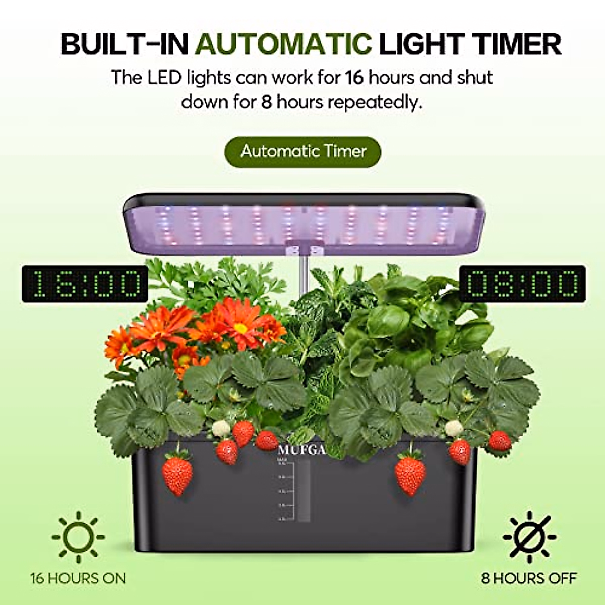 Herb Garden Hydroponics Growing System - MUFGA 12 Pods Indoor Gardening System with LED Grow Light, Plants Germination Kit(No Seed) with Pump System,Height Adjustable, Ideal Gardening Gifts for Women