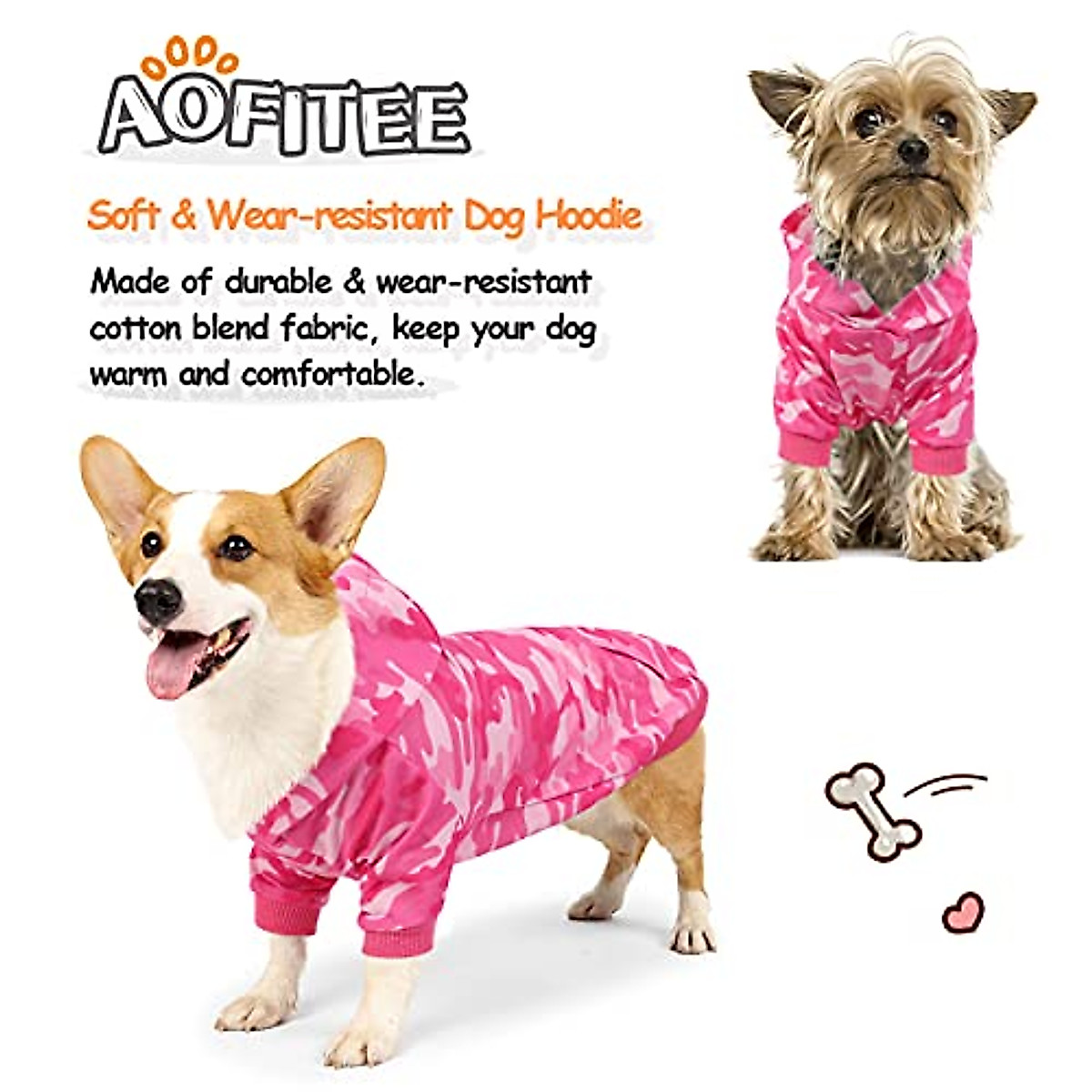 AOFITEE Camo Dog Hoodie Coat Warm Dog Shirts Vest, Camouflage Pet T-Shirt Sweatshirts with Pocket, Cozy Puppy Pollover Pajamas Dog Cold Weather Clothes Apparel for Small Medium and Large Dog